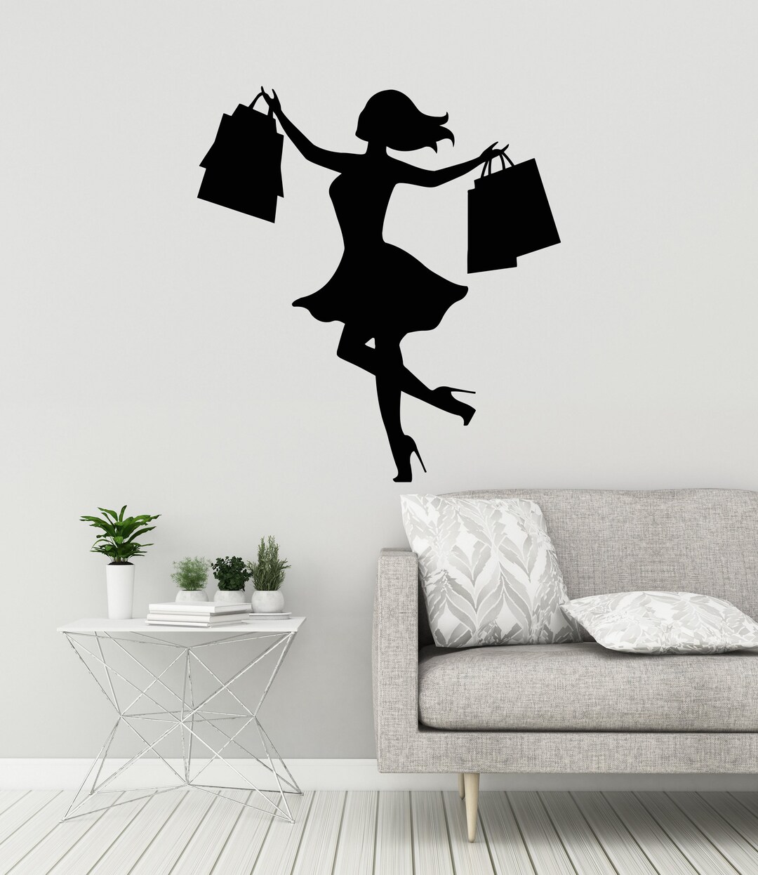 Shopping Girl Vinyl Wall Decal Silhouette Woman With Bags Stickers ...
