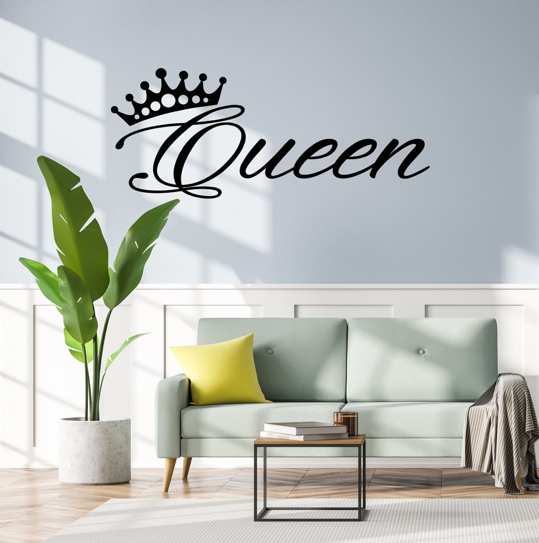 Queen Crown Vinyl Wall Decal Girl Room Bedroom Bathroom Word ...