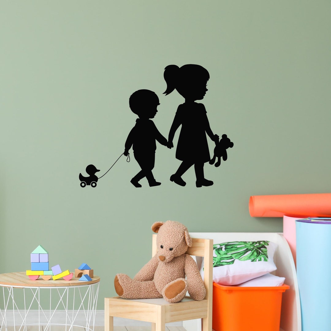 Brother and Sister Silhouette Vinyl Wall Decal: Playroom Decor (#8374dg ...