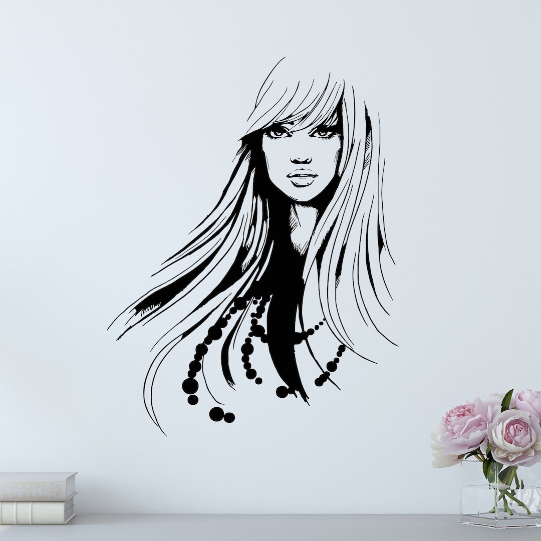 Beautiful Girl Super Model Vinyl Wall Decal Hairstyle Makeup Beauty ...