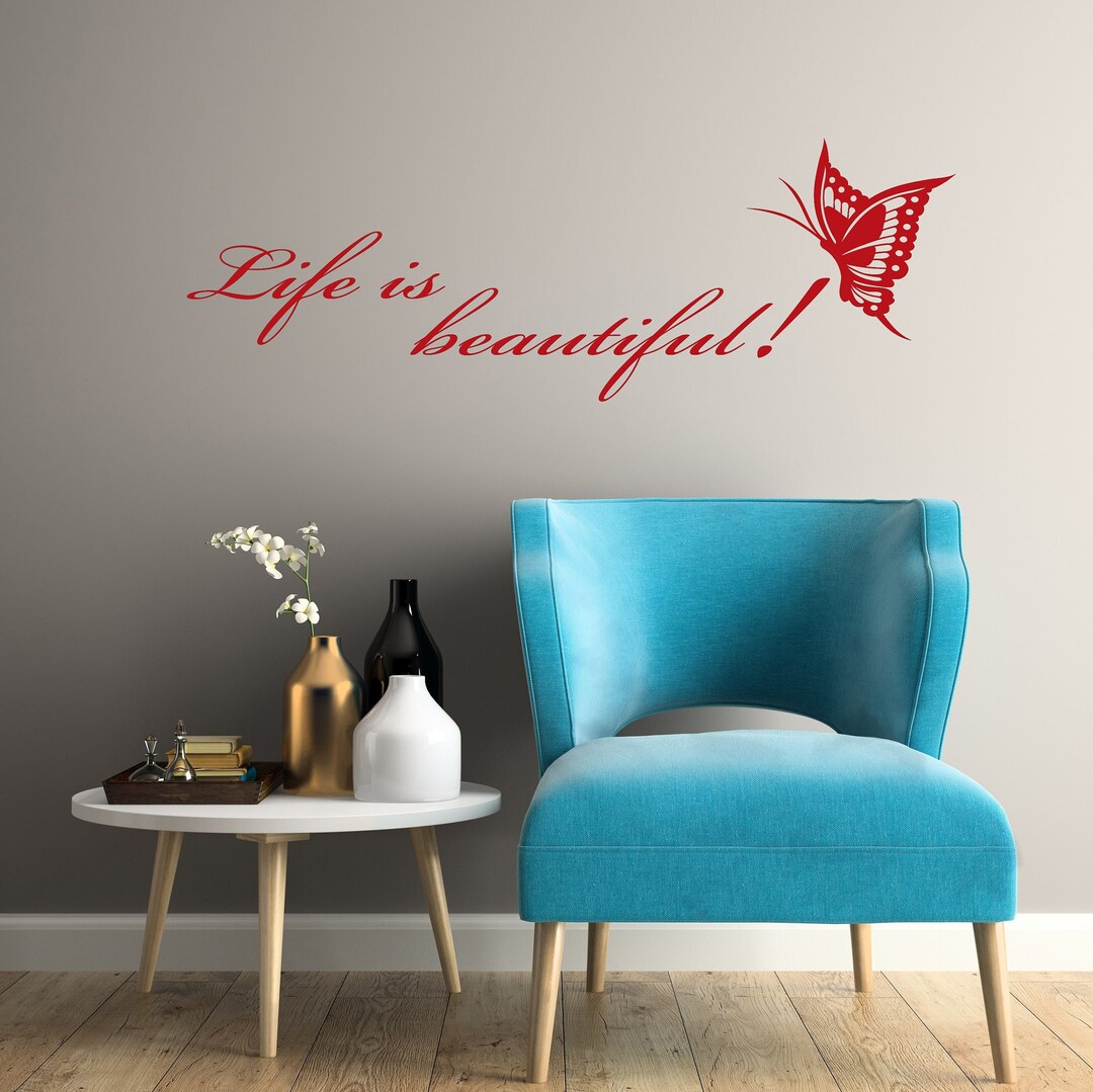 Life is Beautiful Vinyl Wall Decal Butterfly Inspire Words ...