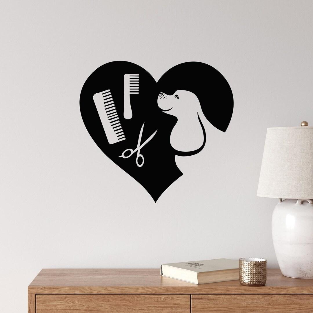 Grooming Dog Vinyl Wall Decal Salon Sign Pet Store Shop Groomer Gift ...