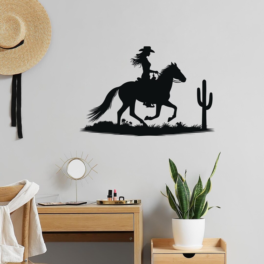 Cowgirl Vinyl Wall Decal Wild West Theme Galloping Horse Silhouette ...