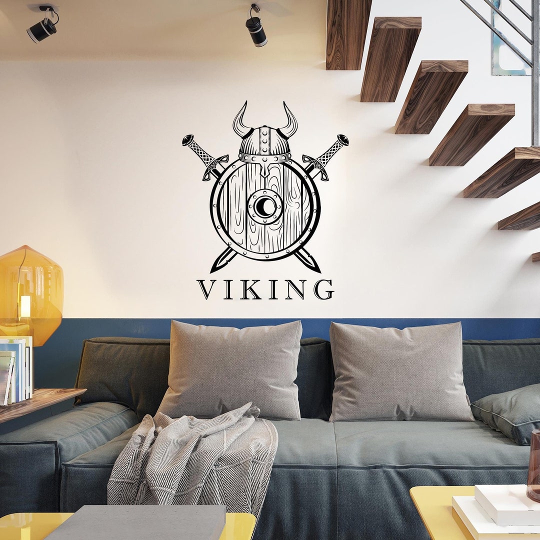 Viking Vinyl Wall Decal Norse Warrior Shield Helmet Swords Sign Man ...