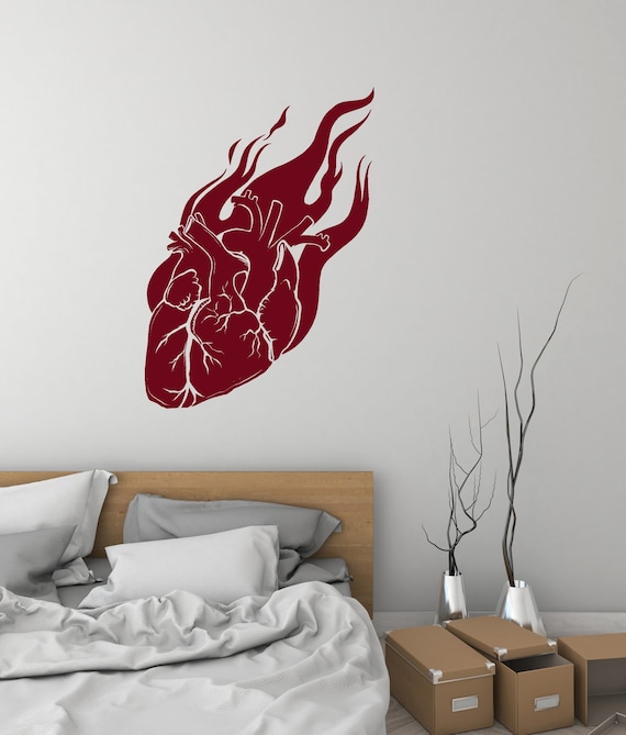 Anatomical Heart Vinyl Wall Decal Fire Love Romantic Stickers | Etsy