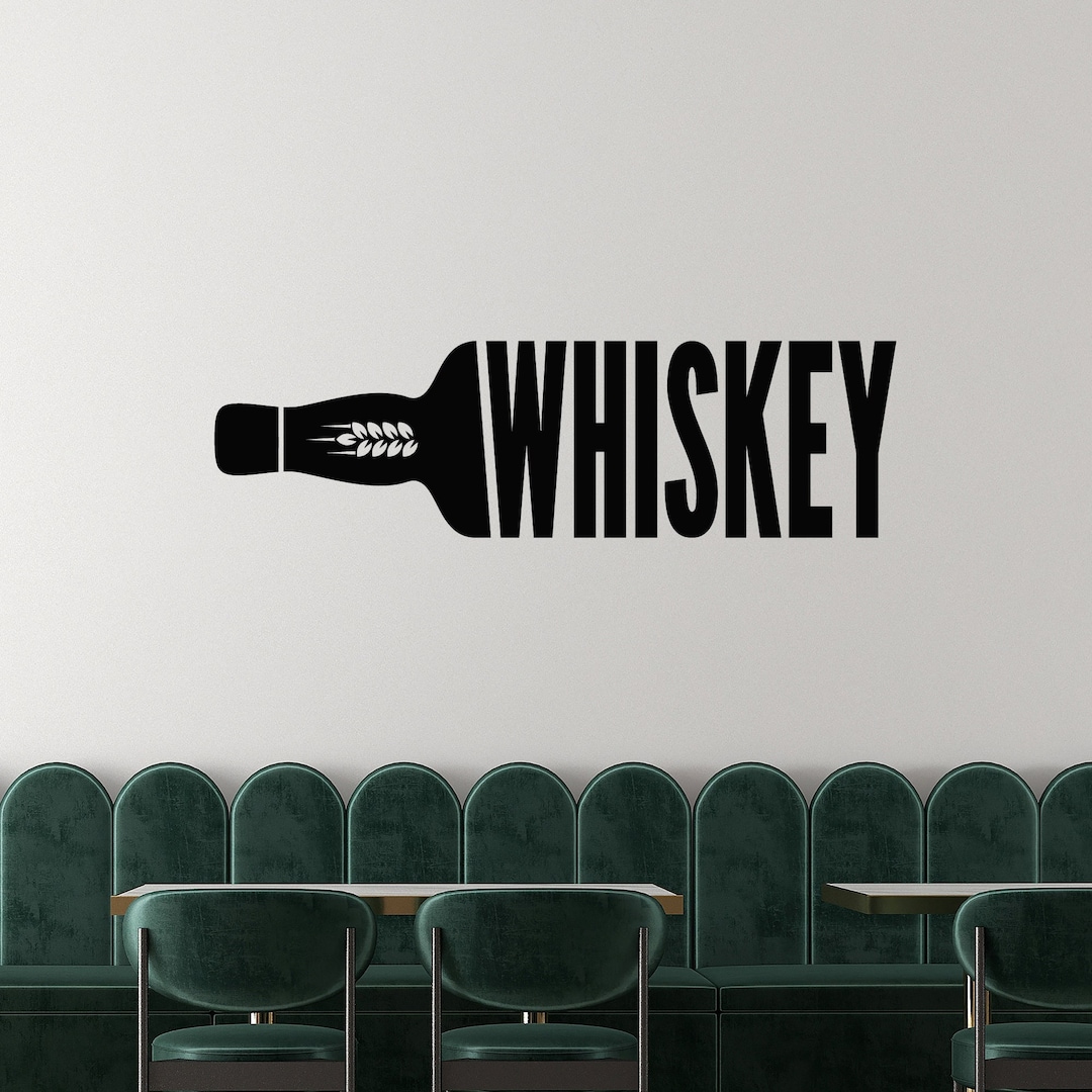Whiskey Bottle Vinyl Wall Decal Cafe Bar Drinking Collection Night Club ...