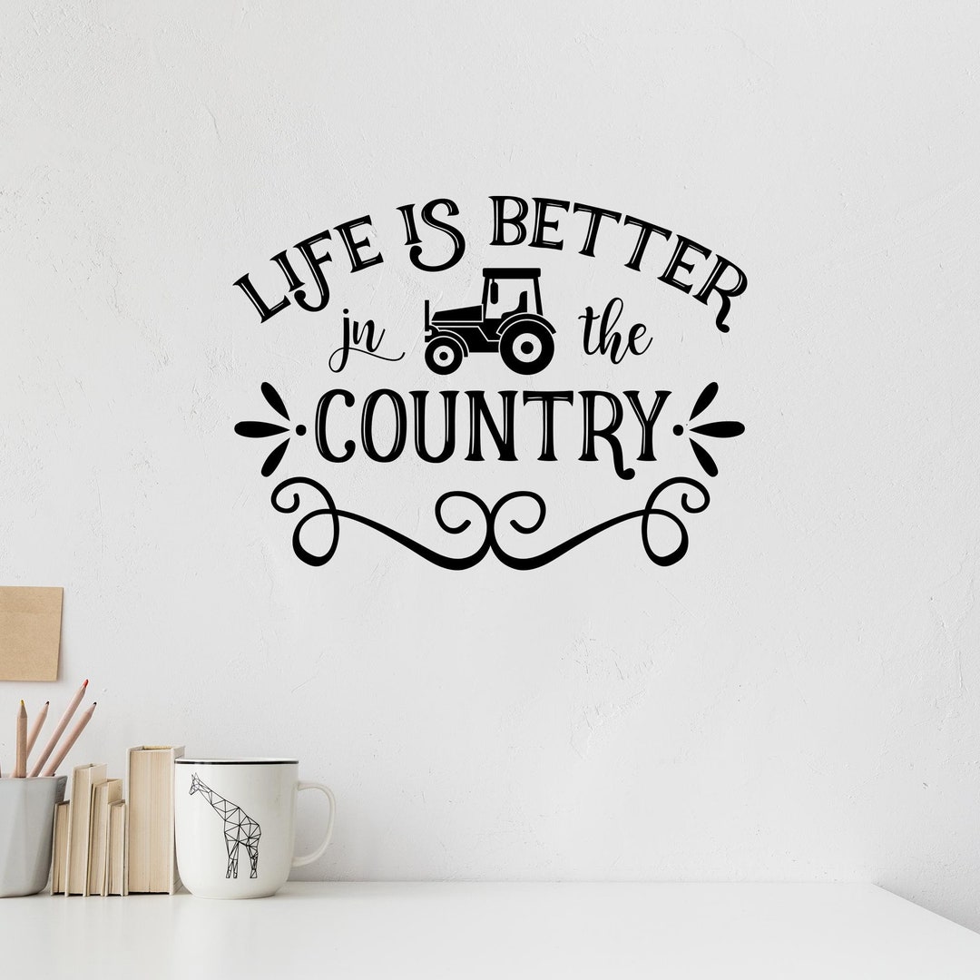 Country Vinyl Wall Decal Tractor Positive Quote Village Market Farmer ...