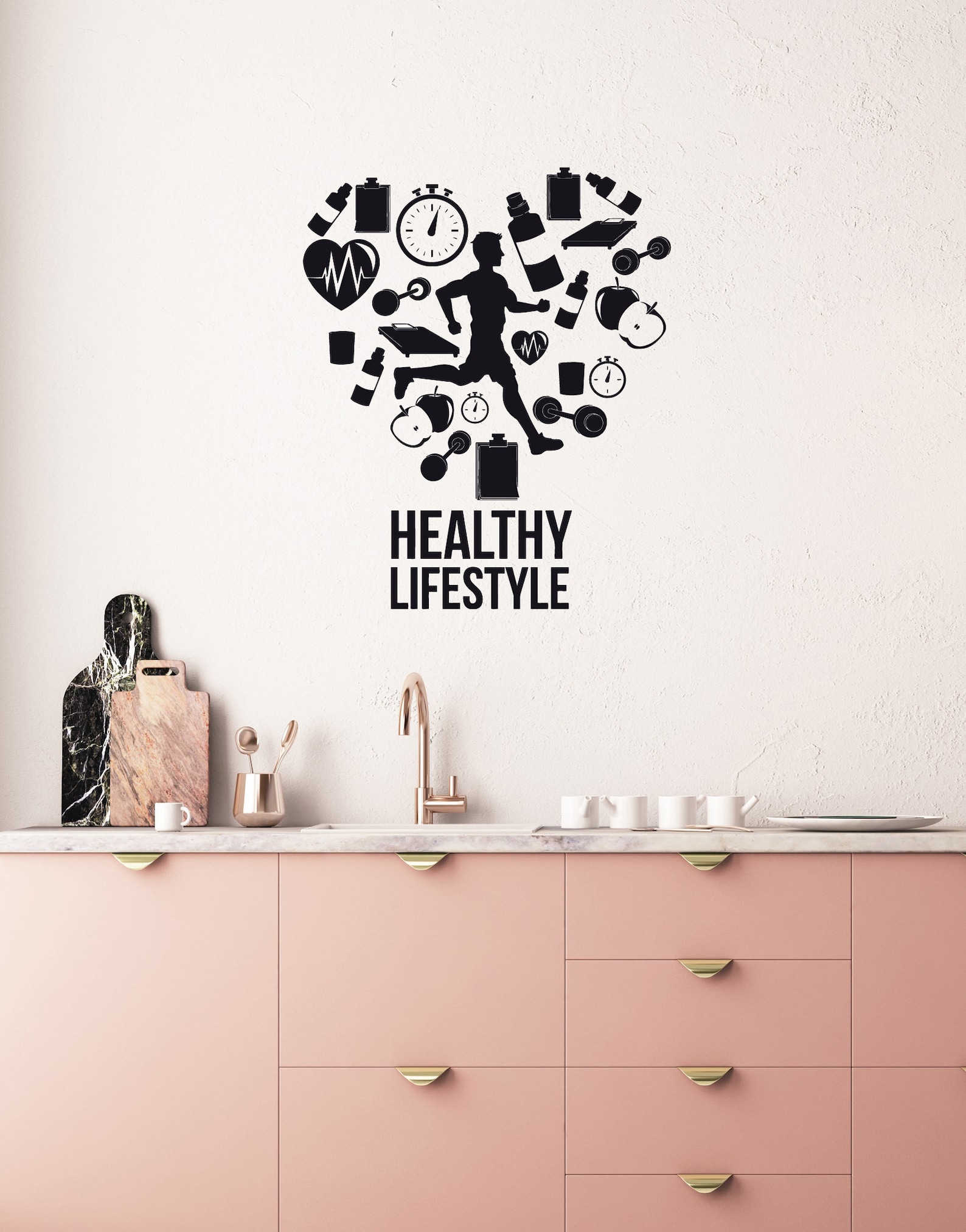 Healthy Lifestyle Vinyl Wall Decal Active Lifestyle Running Health ...