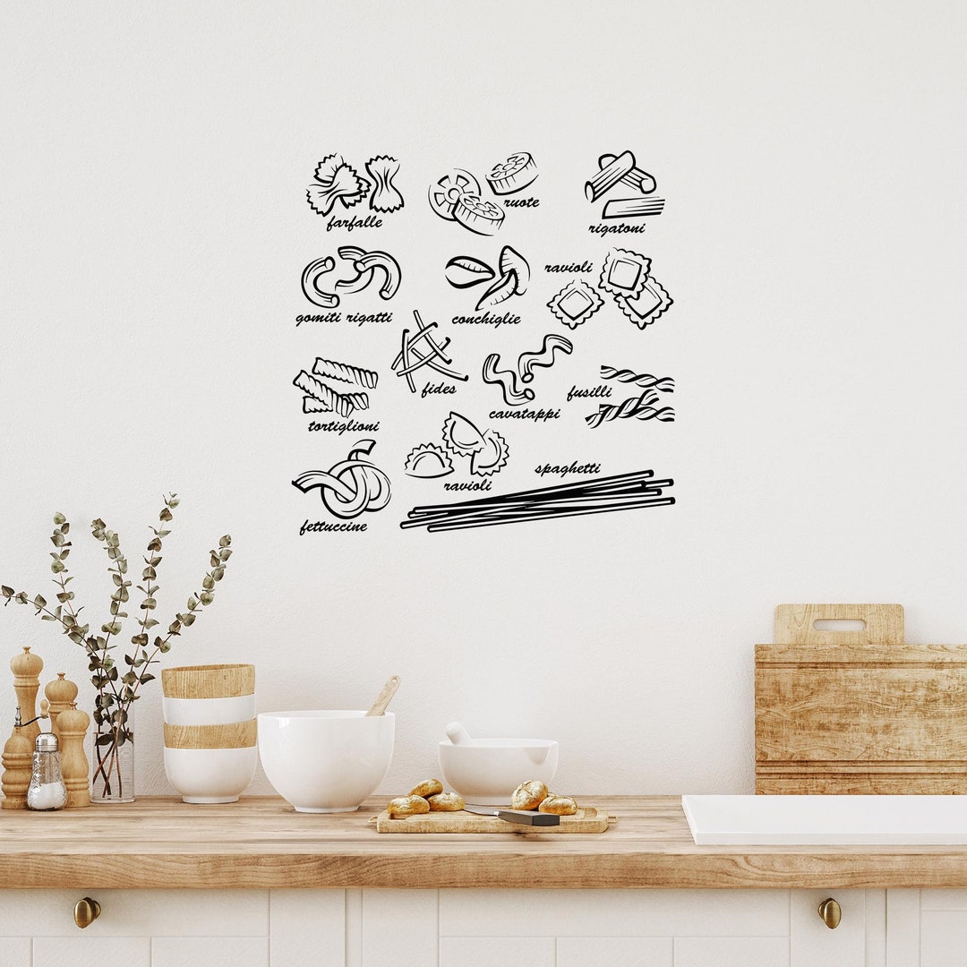 Types of Pasta Vinyl Wall Decal Italian Restaurant Cuisine Kitchen ...