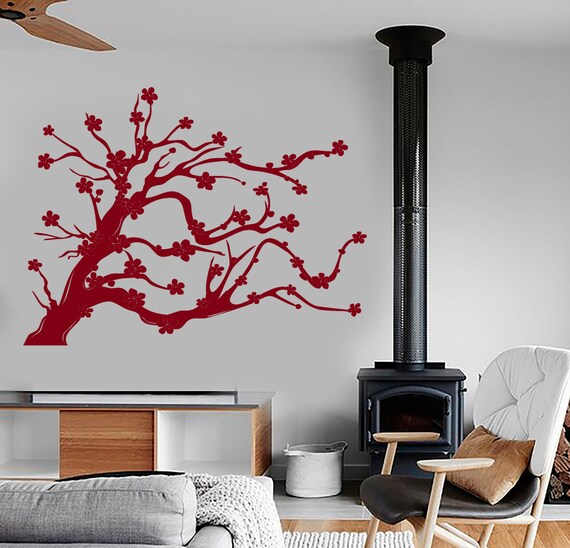 Wall Vinyl Decal Nature Sakura Ornamental Tree Cherry Flowers | Etsy