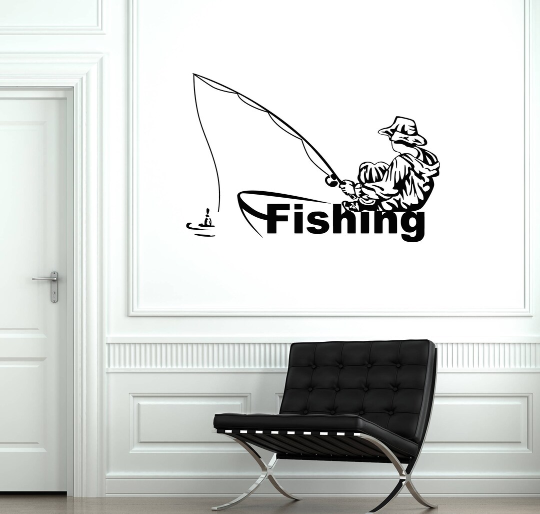 Fishing Vinyl Wall Decal Fisher Boat Man Hobby Decor Window Stickers ...