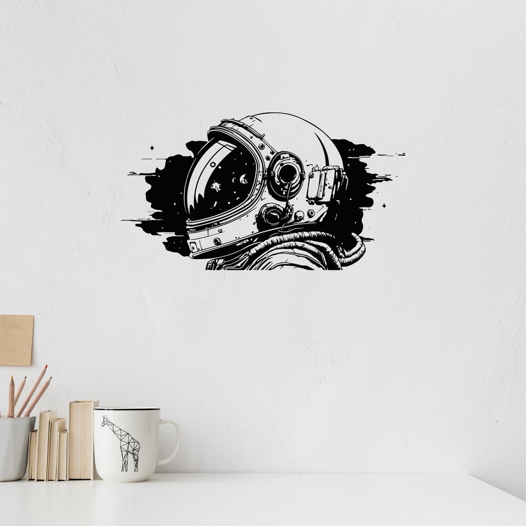 Astronaut Wall Decal Space Helmet Wall Sticker Galaxy Room Decor ...