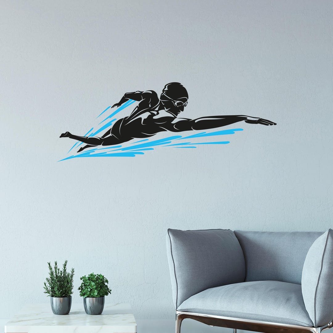 Swimmer Wall Decal: Blue Water Splash Vinyl Sticker, Pool Decor Dci79 ...
