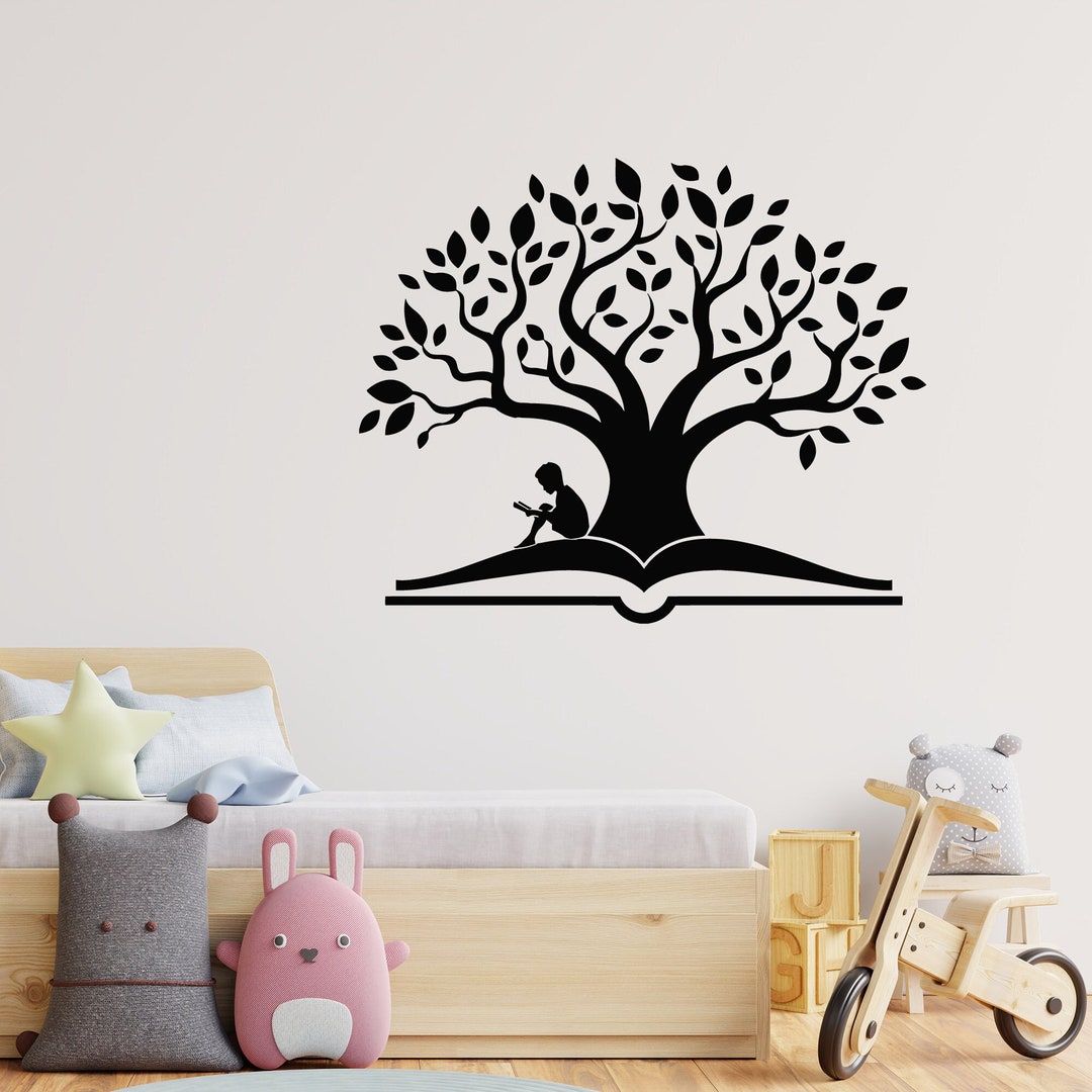 Open Book Vinyl Wall Decal School Classroom Boy Reading Stories Library ...