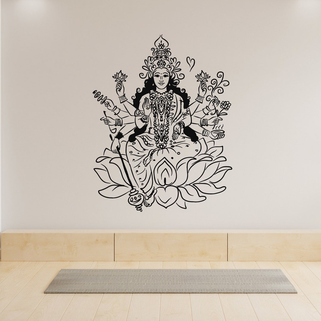 Indian Vinyl Wall Decal Goddess Hinduism Lotus Om Meditation Stickers ...