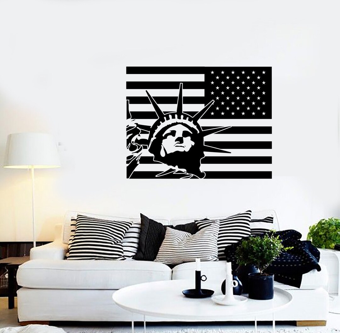 Wall Vinyl USA Flag Statue of Liberty New York Cool Decal Mural Art ...