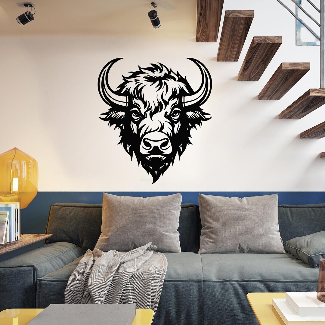 Bison Head Vinyl Wall Decal Buffalo Animal Wilderness Rustic Room Decor ...