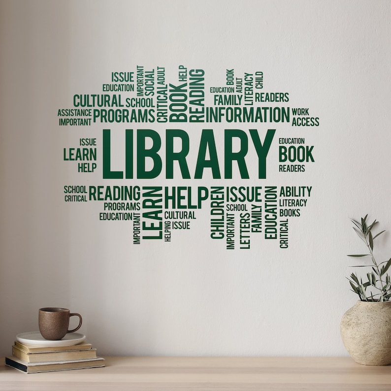 Library Word Art Vinyl Wall Decal - Book Lover's Reading Nook Decor ...