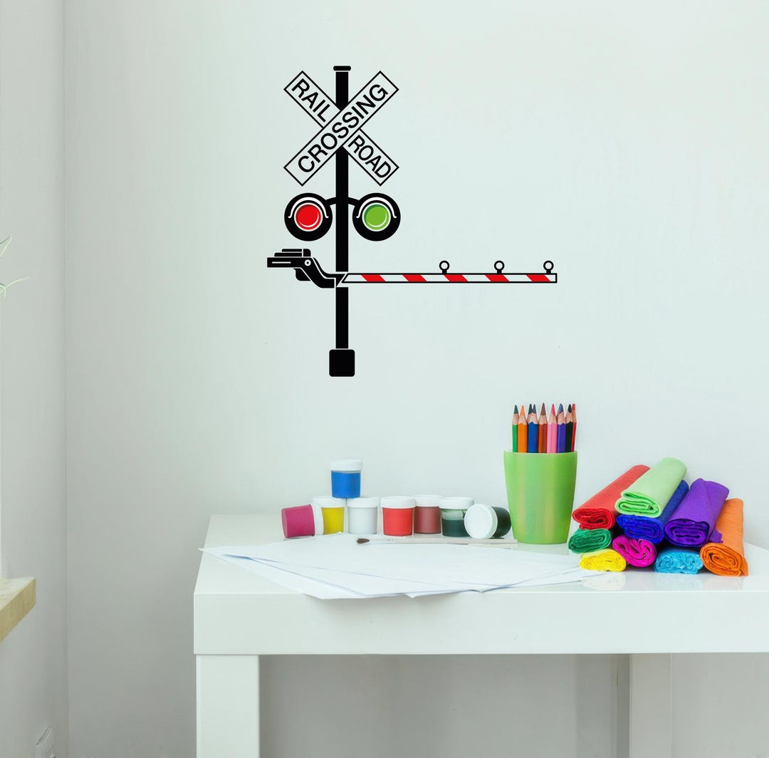 Railroad Crossing Wall Decal – Train Gate Vinyl Sticker for Kids Room ...
