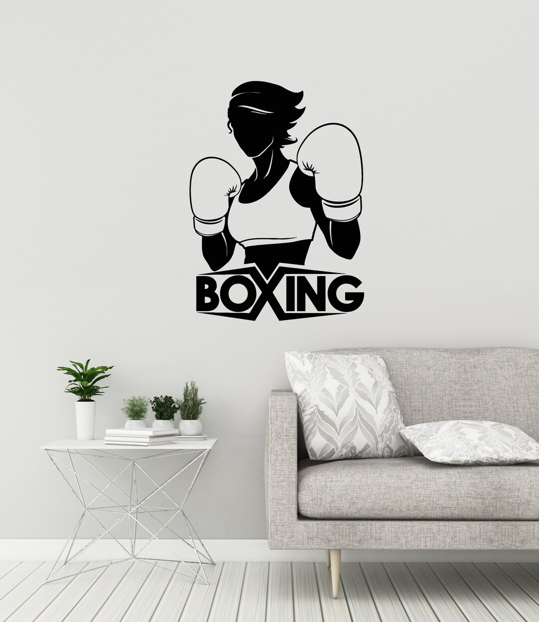 Boxing Girl Vinyl Wall Decal Boxer Gym Sports Woman Fighting Club ...
