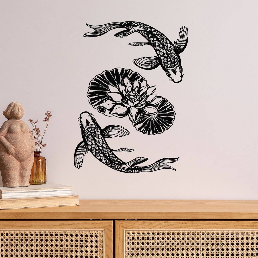 Carp Vinyl Wall Decal Fish Chinese Goldfish Asian Style Lotus Stickers ...