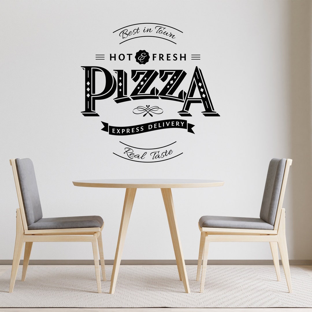 Pizza Vinyl Wall Decal Pizzeria Italian Restaurant Delivery Lettering ...