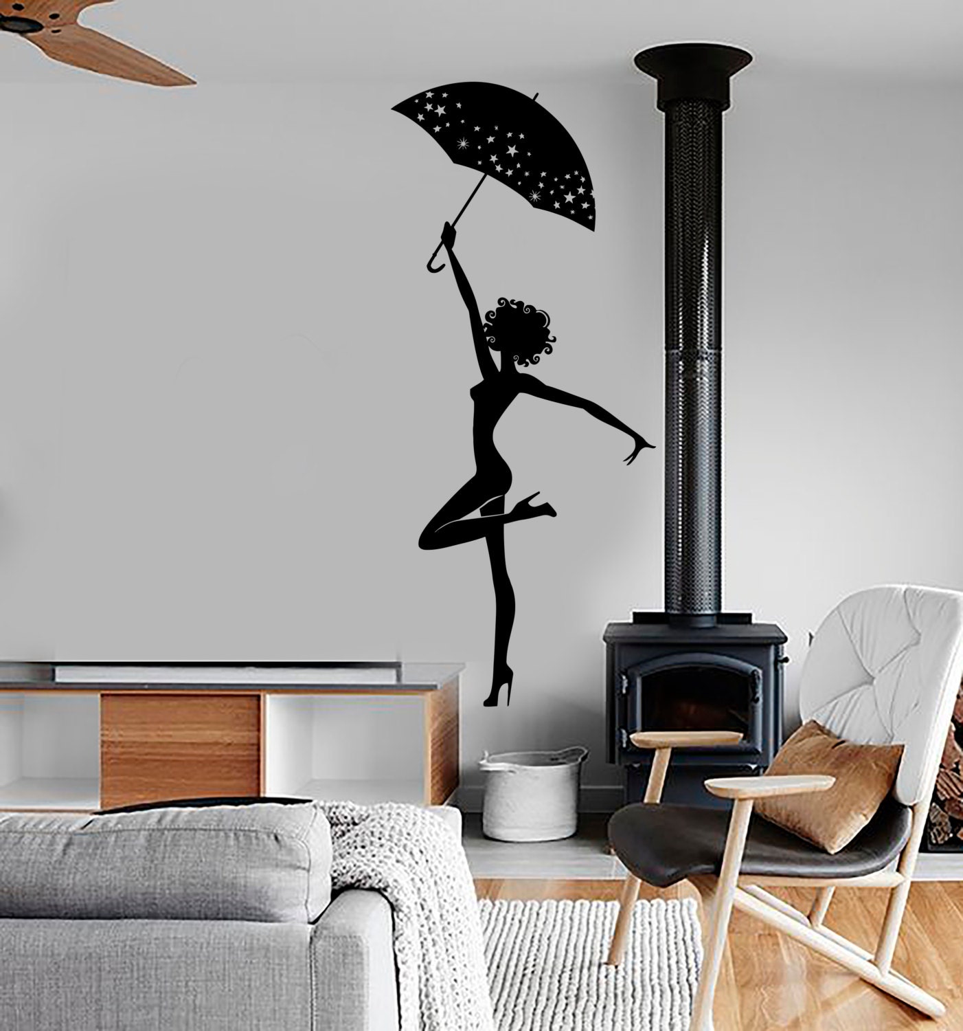 Wall Vinyl Decal Girl Beauty Pretty Sexy With Umbrella Romantic Bedroom ...