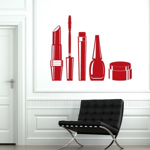 Wall Vinyl Decal Hair Salon Beauty Cosmetics Mascara Lipstick Face ...
