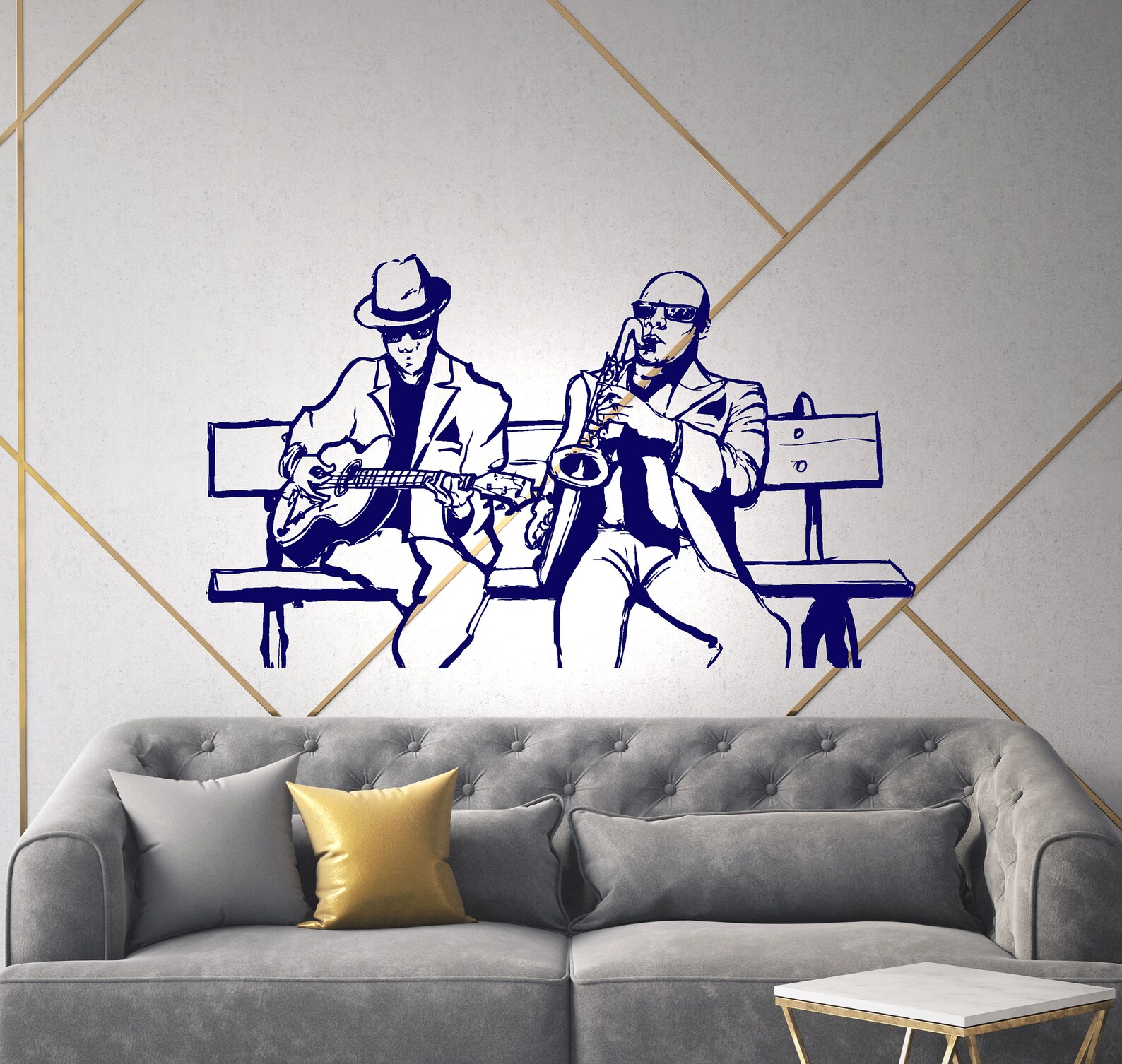 Wall Vinyl Decal Jazz Men Music Trumpet Art Deco Contemporary Interior ...