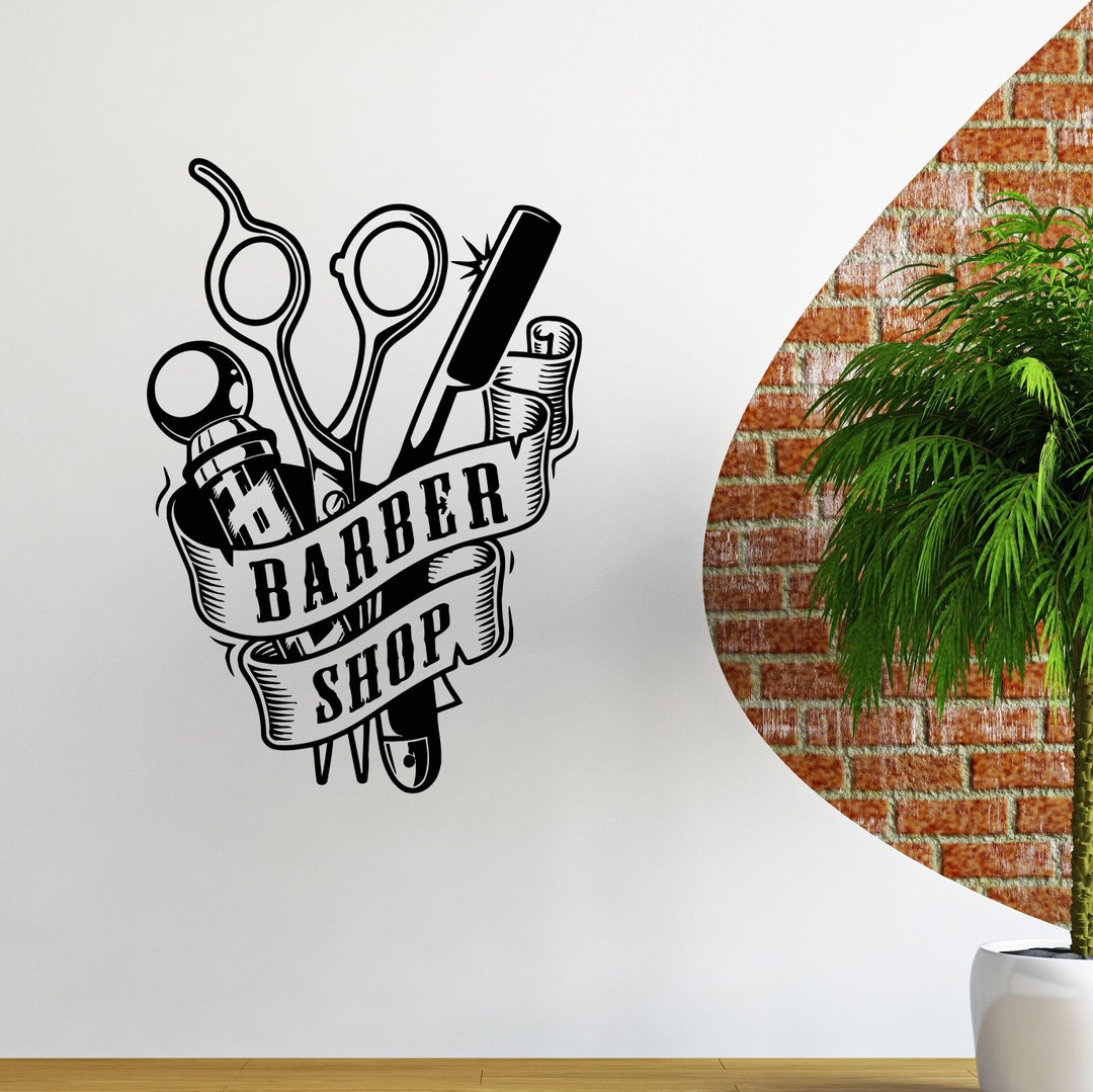 Barbershop Vinyl Wall Decal Shaves Service for Man Haircut Barber Tools ...