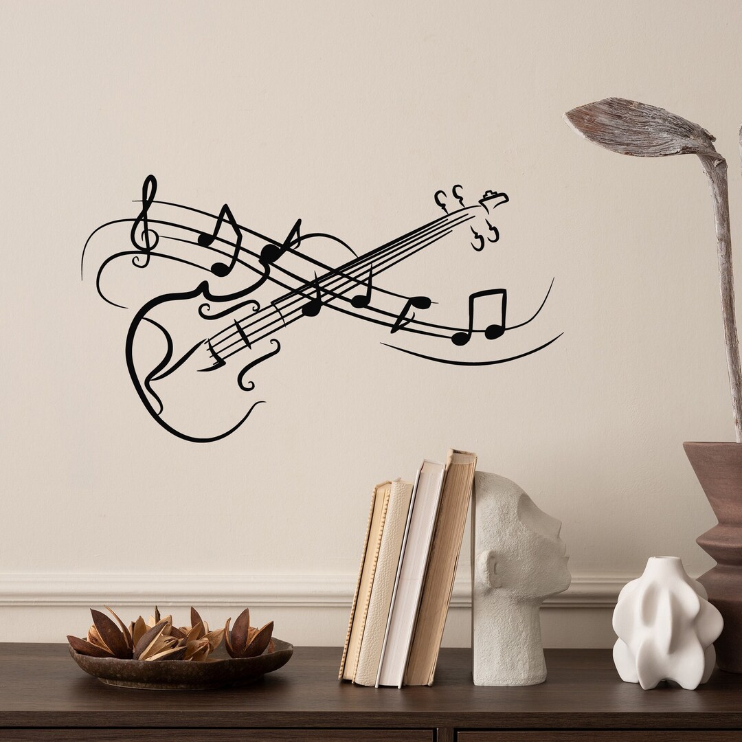 Violin Vinyl Wall Decal Music Notes Abstract Musical Instrument ...