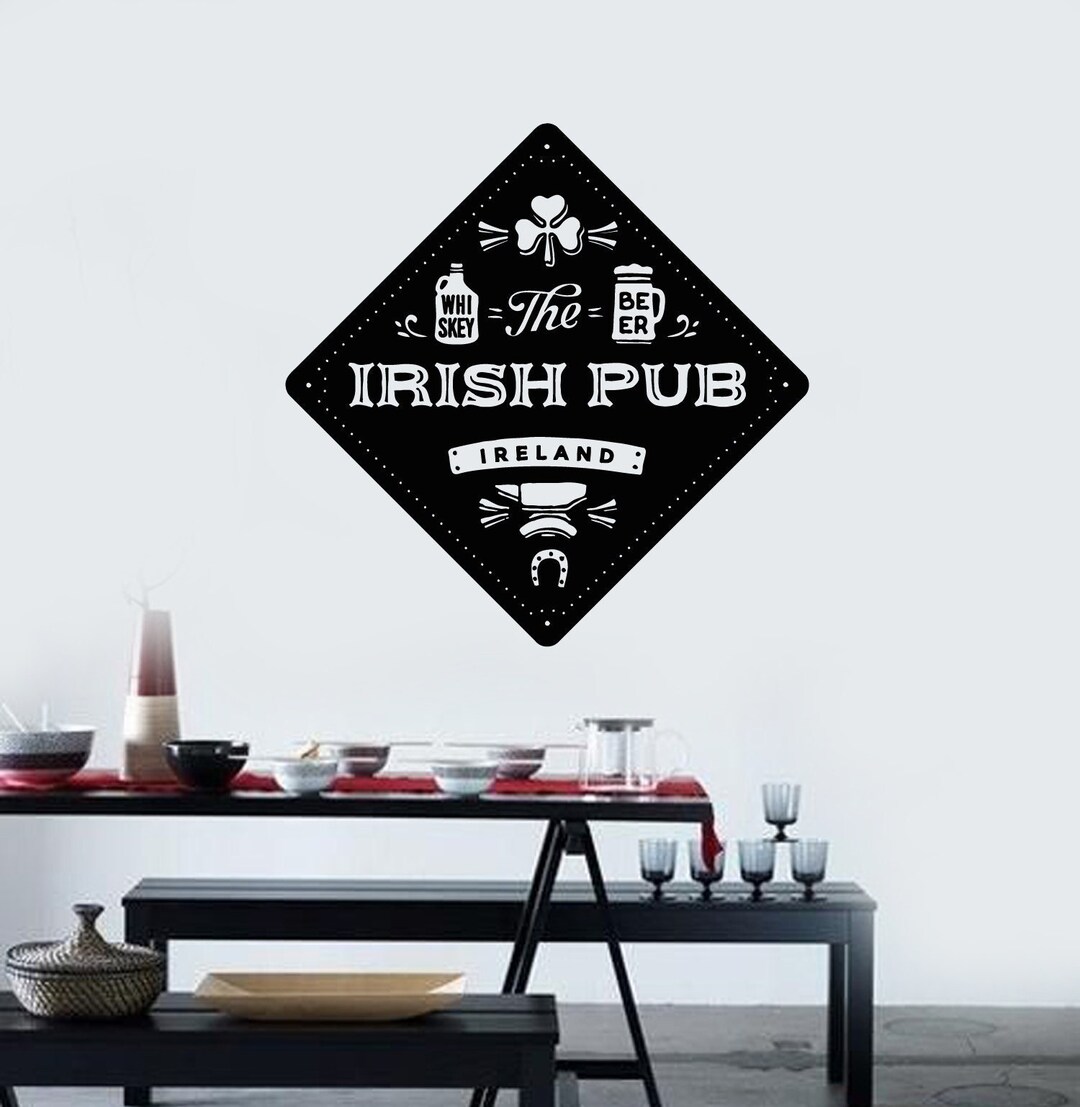Pub Vinyl Wall Decal Beer Whiskey Irish Bar Alcohol Beerhouse Stickers ...