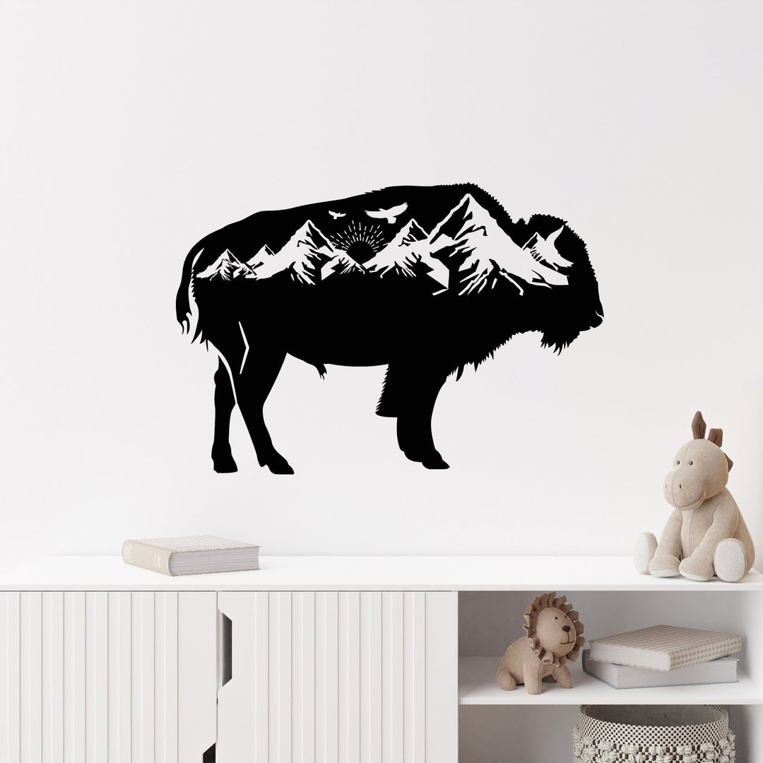 Bison Vinyl Wall Decal Wild Animal Mountains Sun Nature Stickers Mural ...