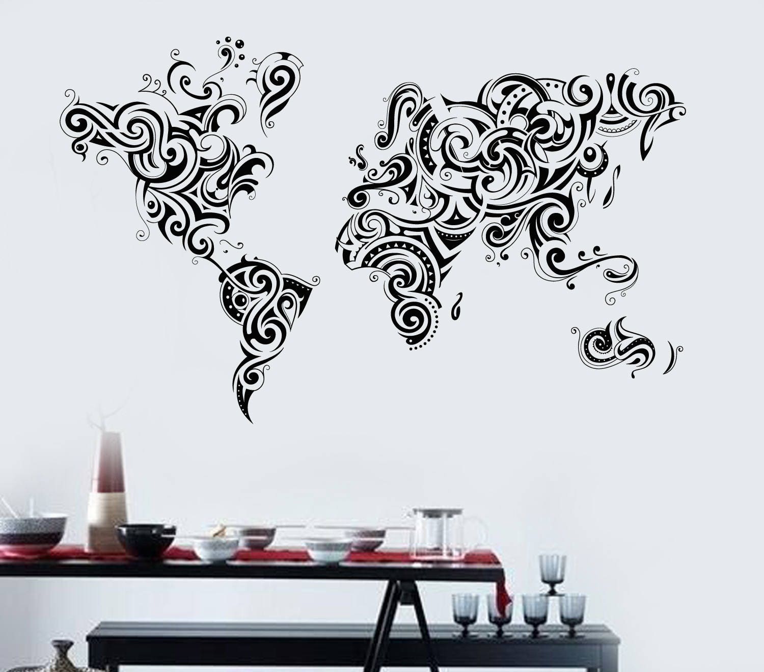 Wall Vinyl Decal Decorative Map Abstract World Ornament Home | Etsy