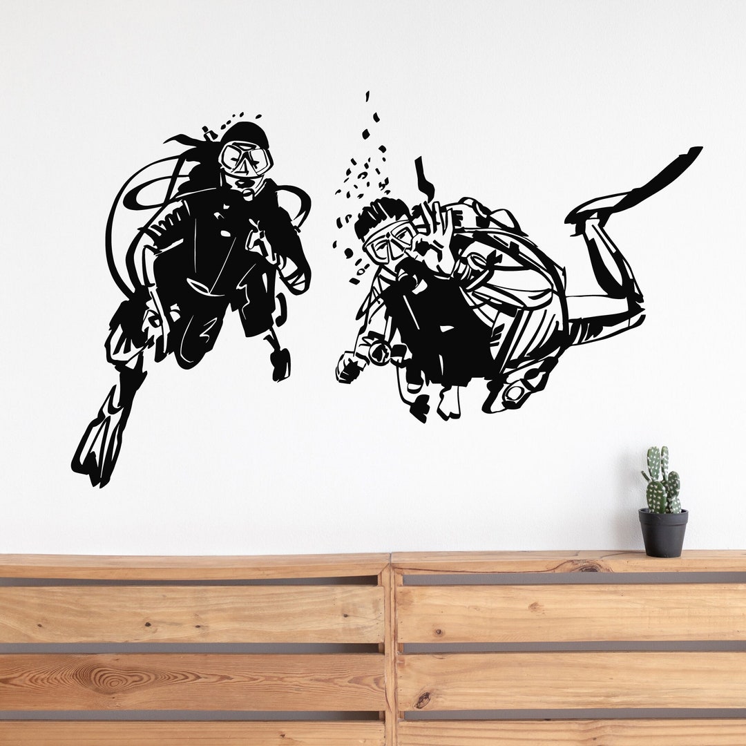 Divers Vinyl Wall Decal Ocean Decor Scuba Diving Suit Extreme Sport ...
