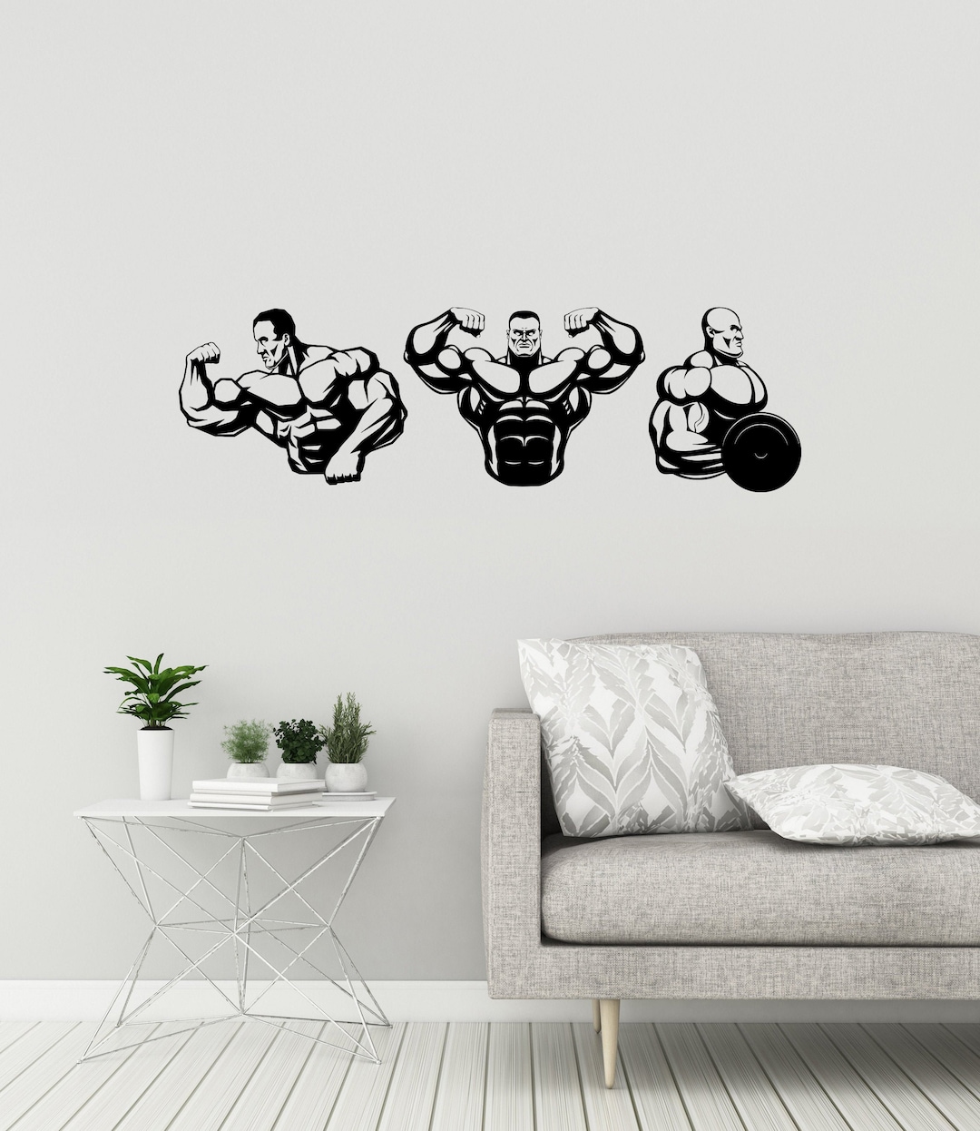 Home Gym Vinyl Wall Decal Bodybuilders Fitness Center Iron Sport ...