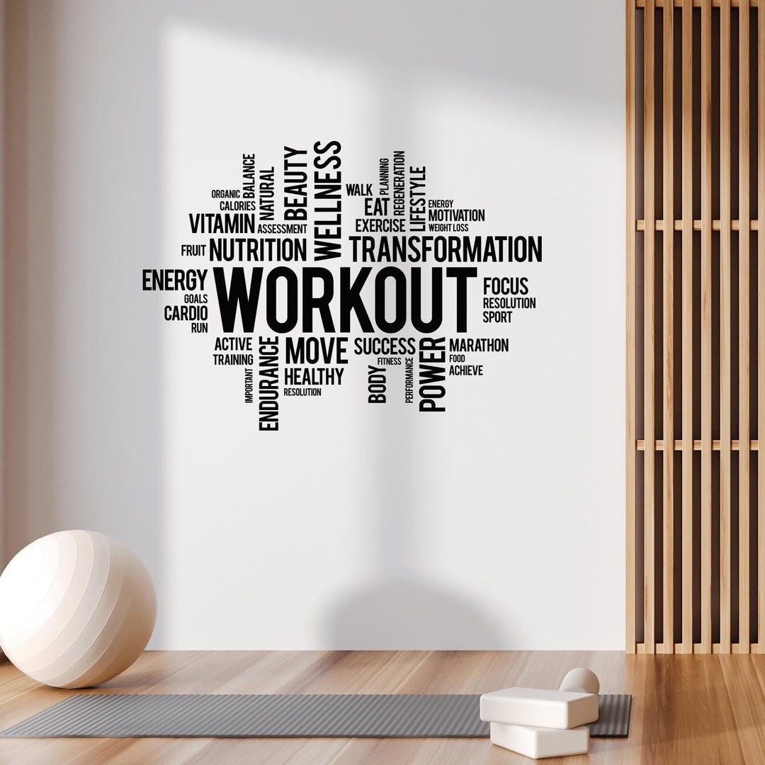 Workout Vinyl Wall Decal Wellness Home Gym Fitness Studio Club Healthy ...