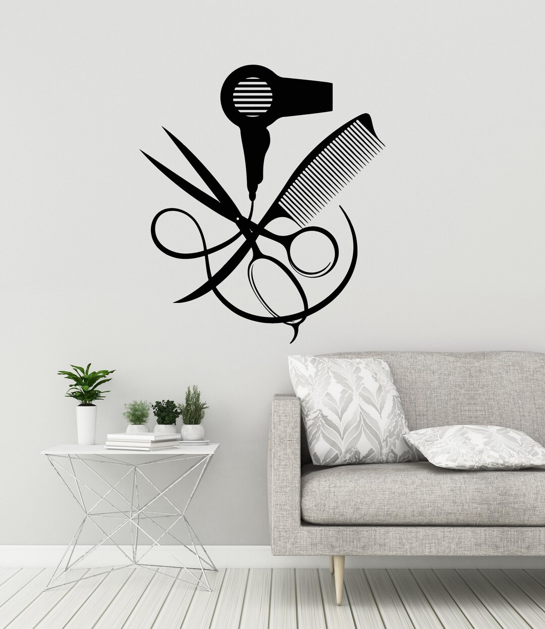 Hair Salon Tools Vinyl Wall Decal Barbershop Scissors Comb Stickers ...