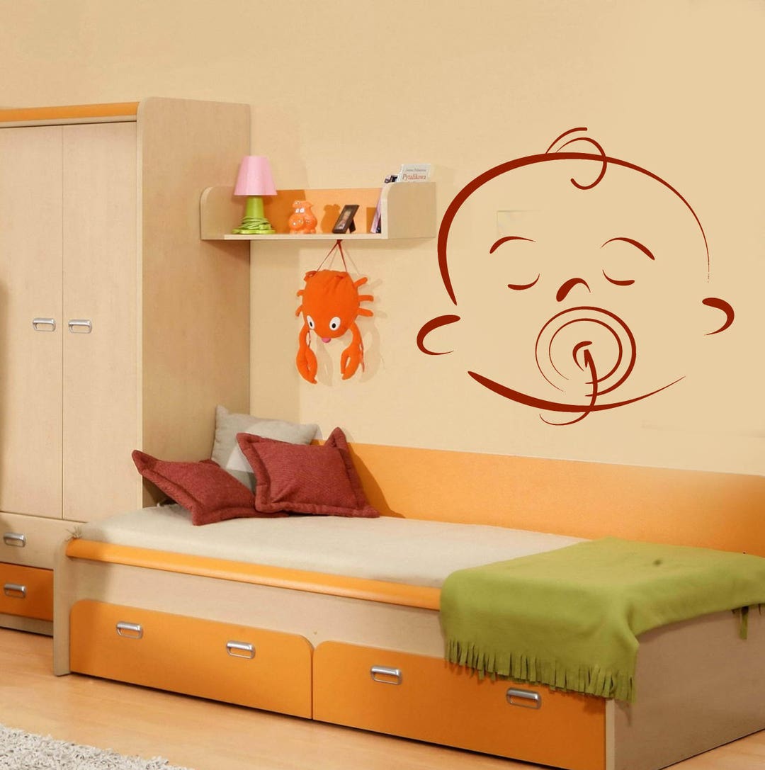 Wall Vinyl Decal Beauty Baby Cartoon Face With Baby Pacifier Decor for ...
