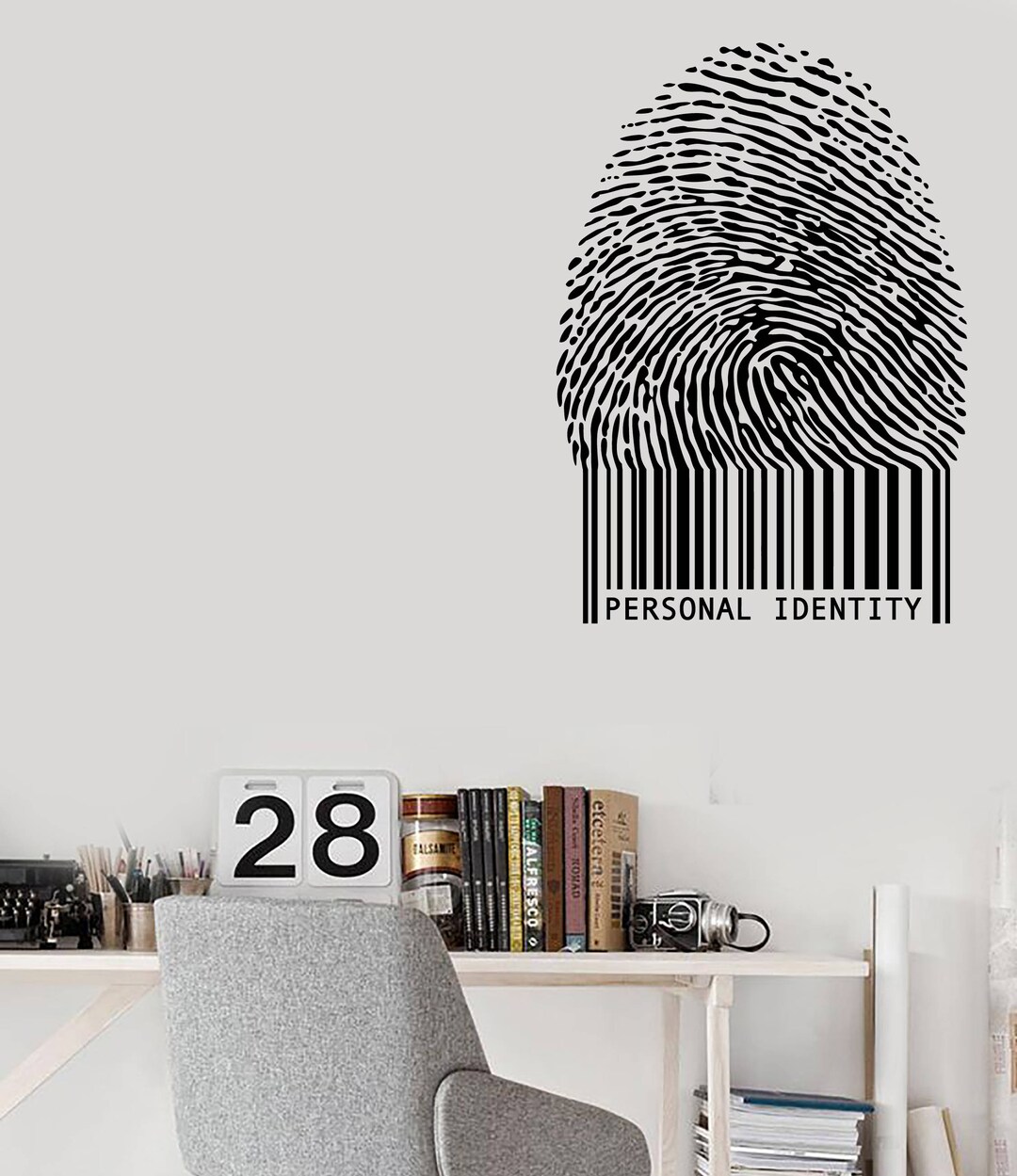 Wall Vinyl Decal Bar-code Stylized Fingerprint Personal Identity Decal ...