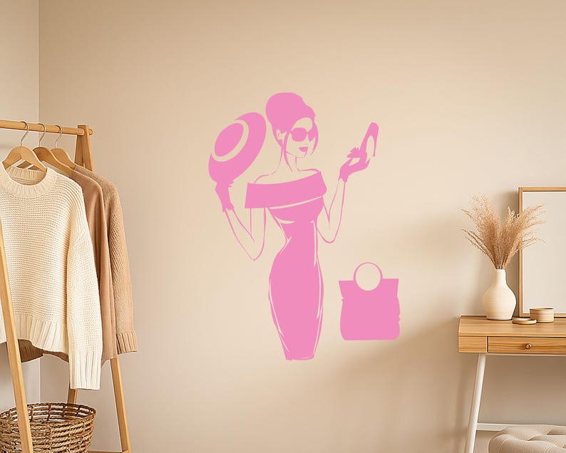 Elegant Woman Vinyl Wall Decal Dress Fashion Lady in Dress Girl Bedroom ...
