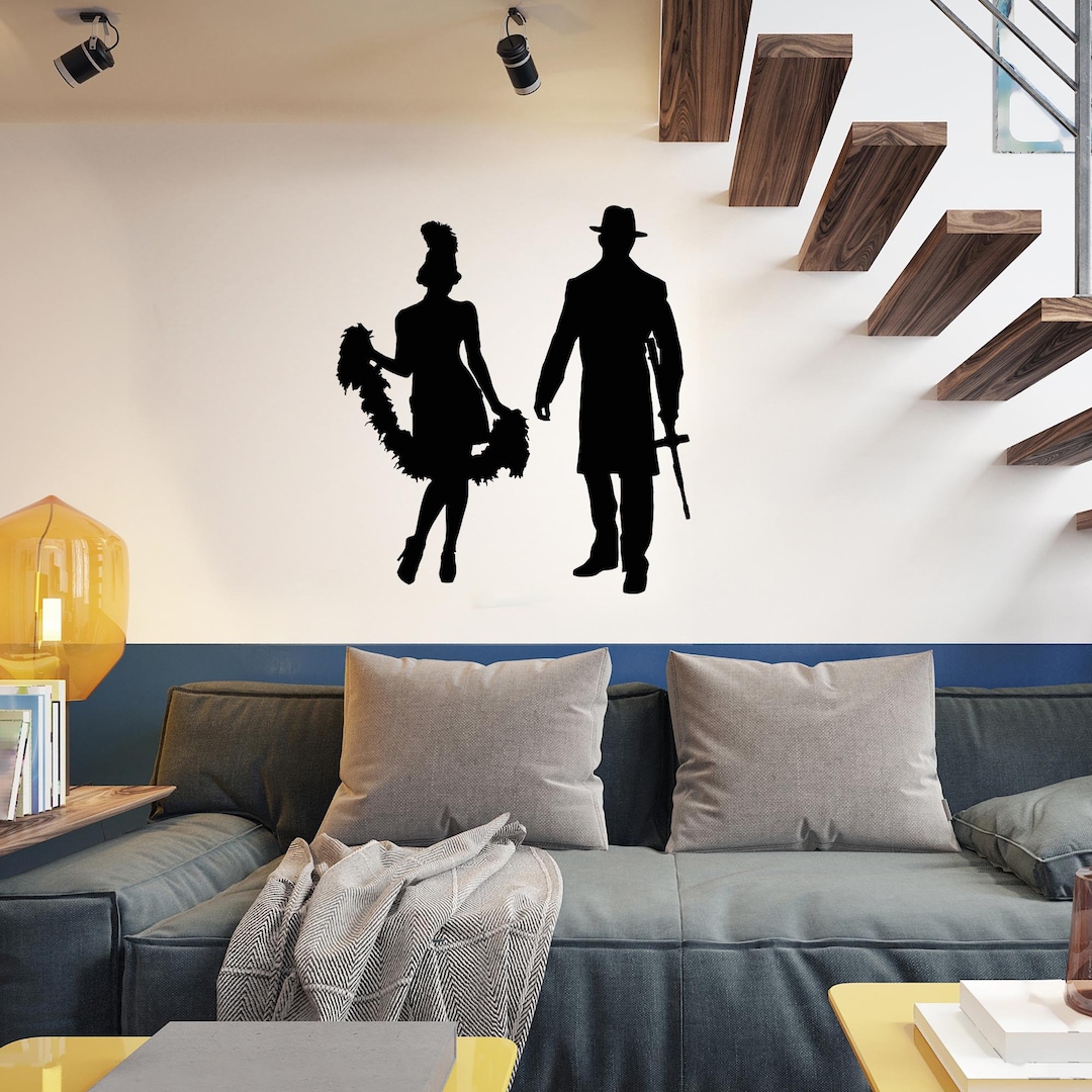 Gangsters Silhouette Vinyl Wall Decal Retro Decor Mafia Lady and ...