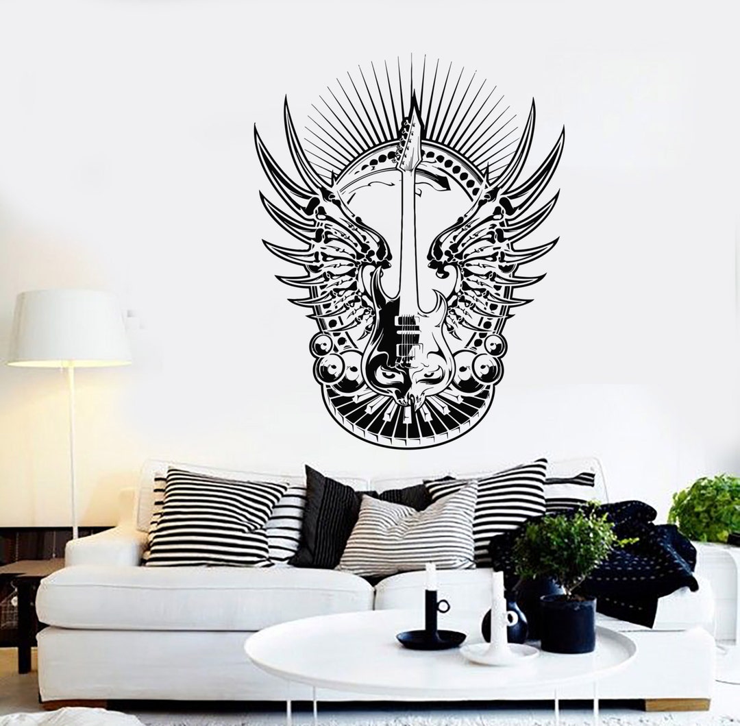 Wall Vinyl Decal Music Guitar Wings Pop Rock Songs Cool Decor - Etsy