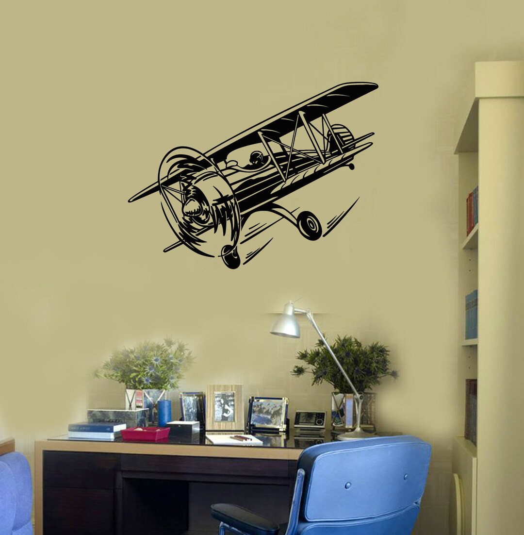 Retro Airplane Vinyl Wall Decal Aviation Child Room Decor Art Stickers ...