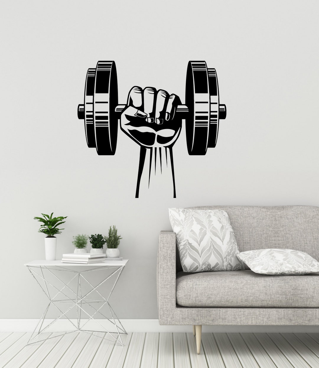 Dumbbell Vinyl Wall Decal Home Gym Fitness Center Bodybuilding Sports ...