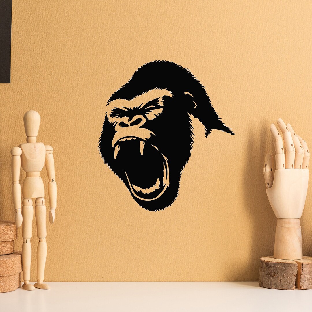 Gorilla Vinyl Wall Decal Animal Head Primate Monkey Predator Stickers ...