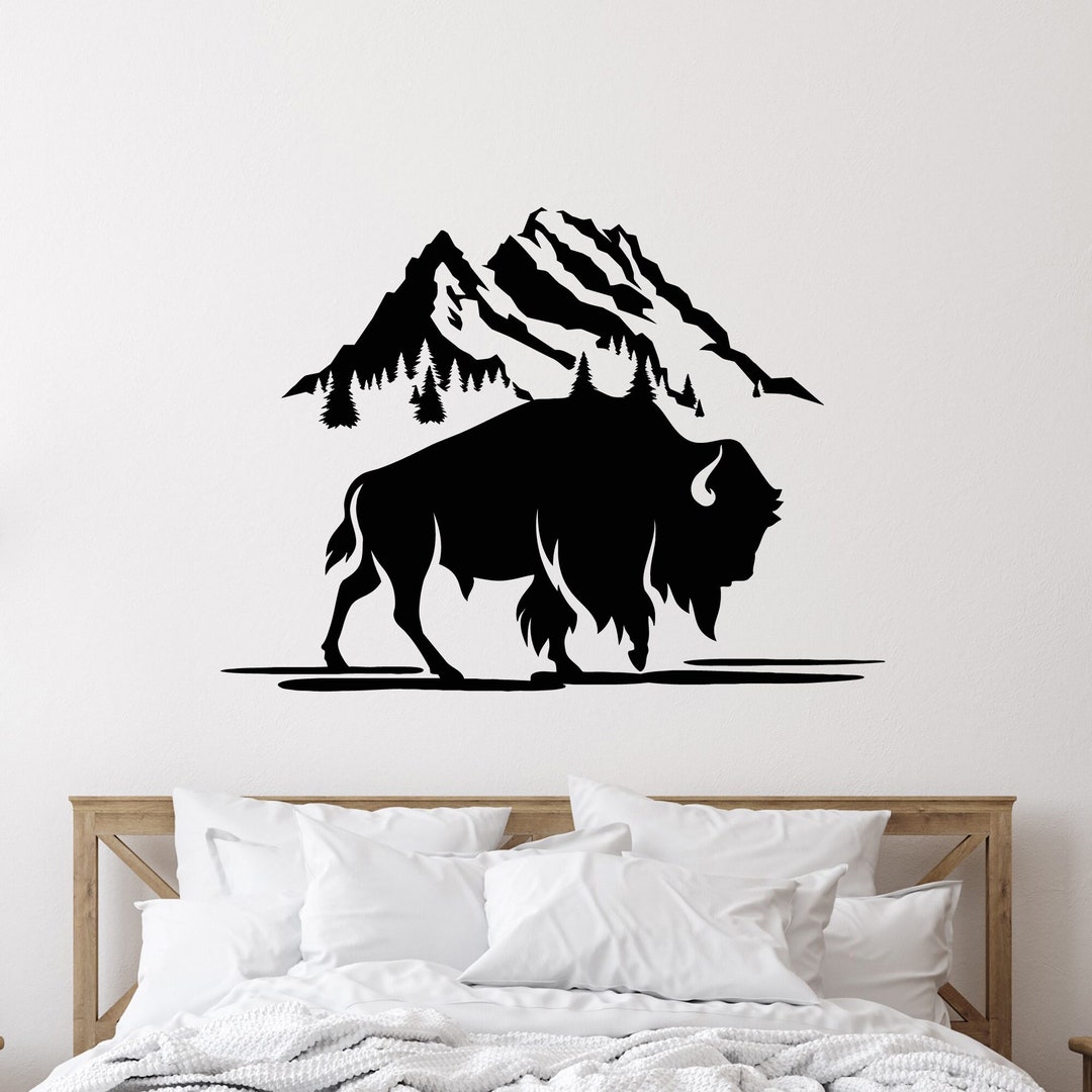 Bison Vinyl Wall Decal Wildlife Bull Buffalo Forest Mountains Stickers ...