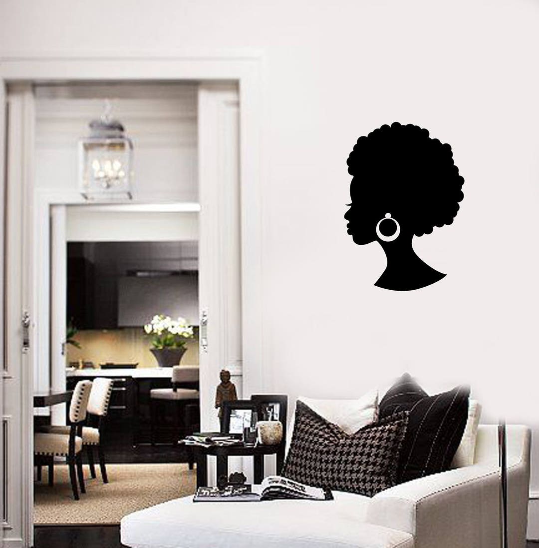 Vinyl Wall Decal Beautiful Black Lady Beauty Salon Hair Earrings ...