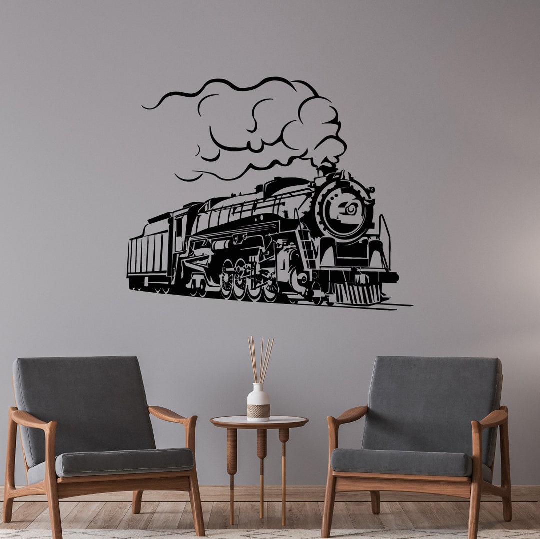 Retro Train Vinyl Wall Decal Locomotive Steam Railway Transport Train ...