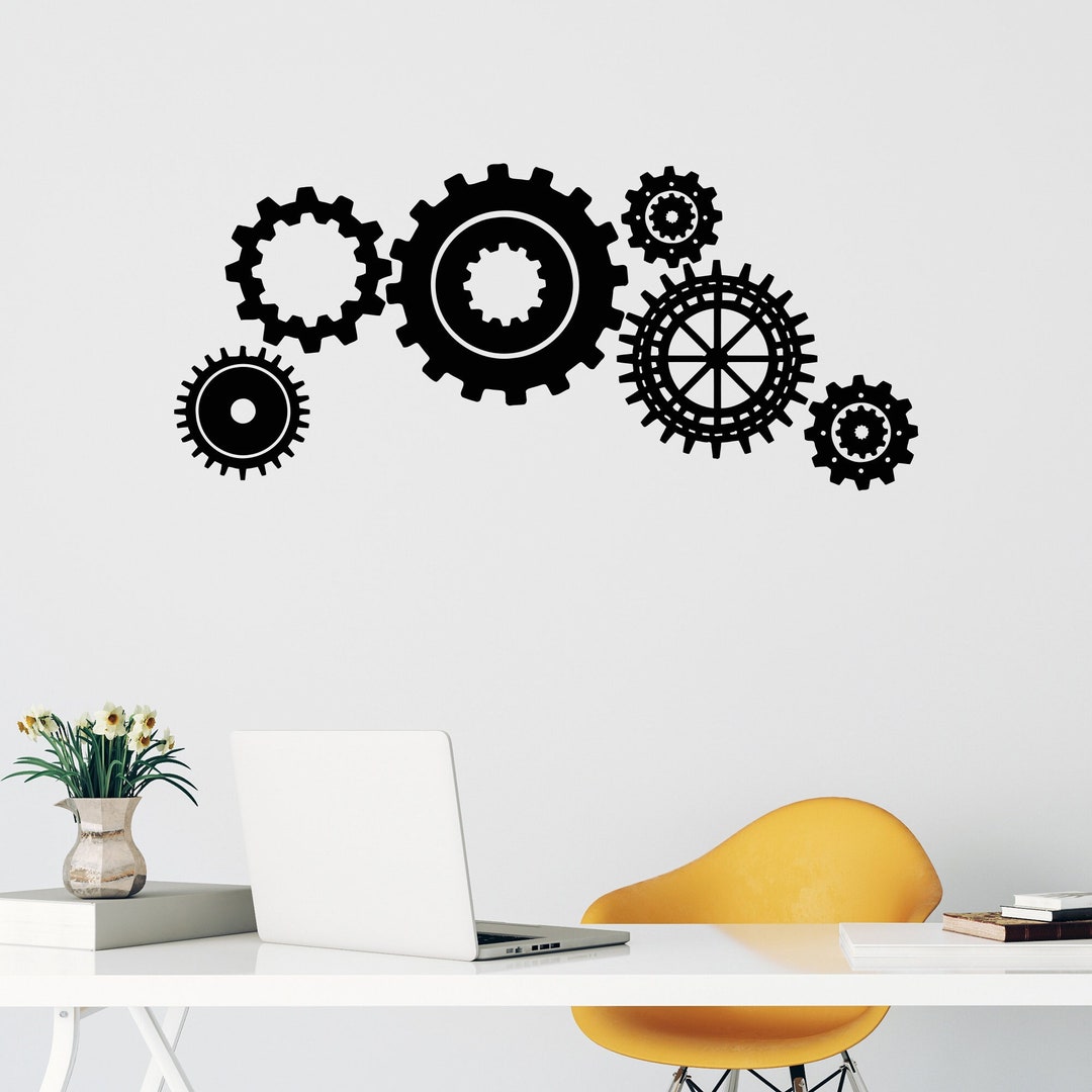 Gears Wall Vinyl Decal Mechanism Team Work Watch Repair Office Decor ...